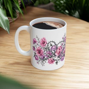 Intertwined Pink Roses and Thorns Mug | Ceramic Coffee Cup - Etsy