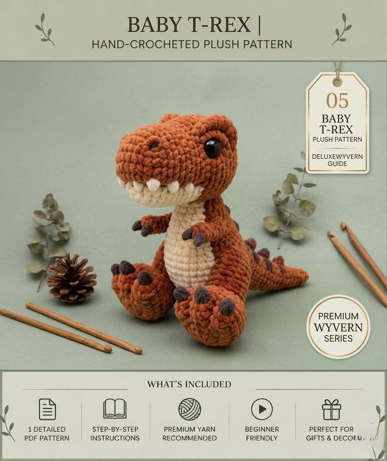 6 Crochet Dinosaur Plush Patterns, T-rex Triceratops Amigurumi (PDF ...