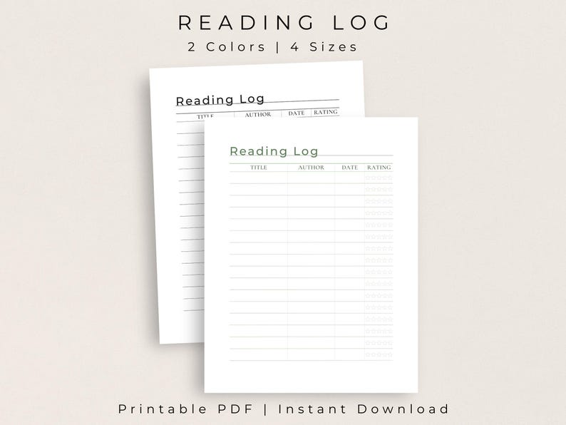 Minimalist Reading Log Printable, Book Tracker Planner Insert, Book ...
