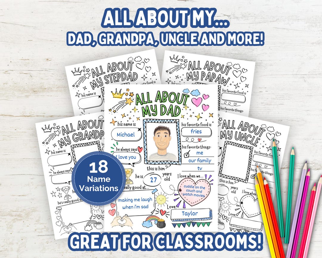 All About My Dad Grandpa Questionnaire Printable Bundle, Kids Interview ...