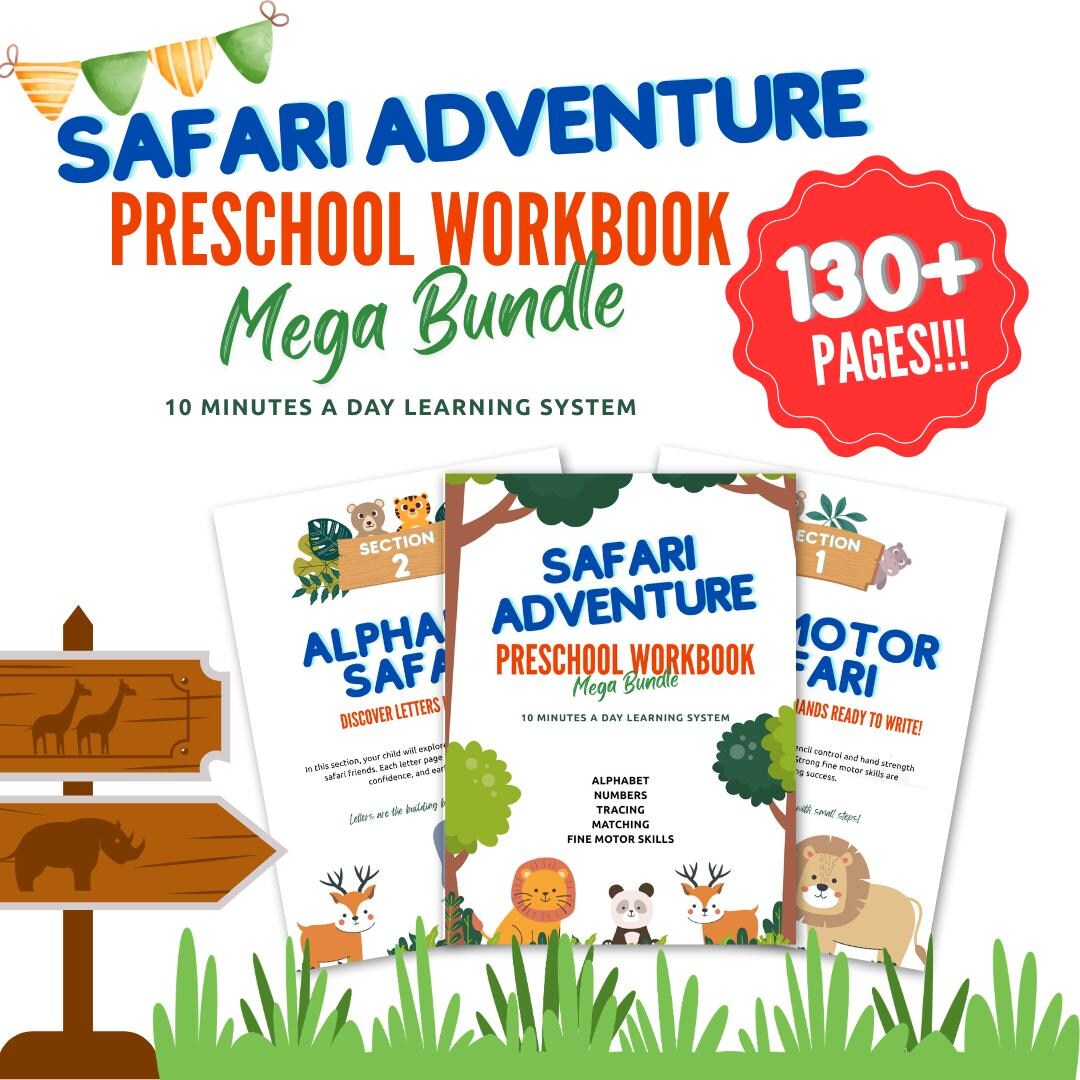 Safari Preschool Workbook Mega Bundle | Ages 3-5 Alphabet, Numbers ...