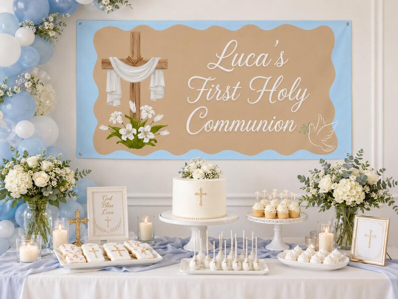 First Holy Communion Banner Template | Editable Canva Party Backdrop ...