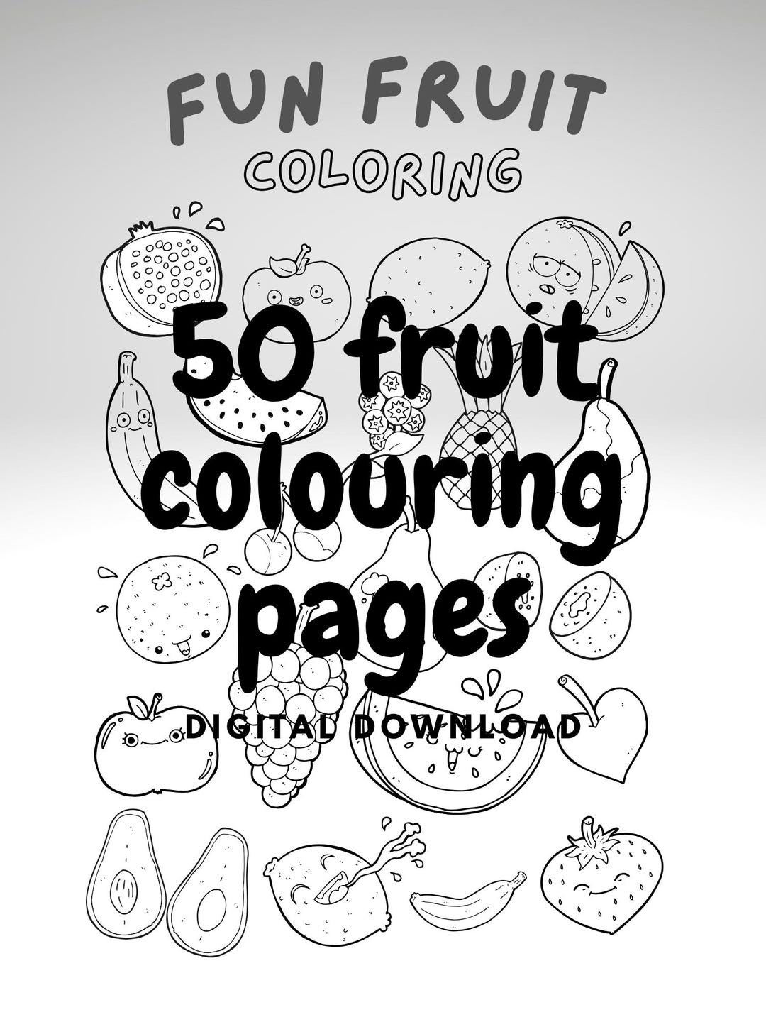 Fruits Coloring Pages for Kids | Printable Fruit Coloring Book (digital ...