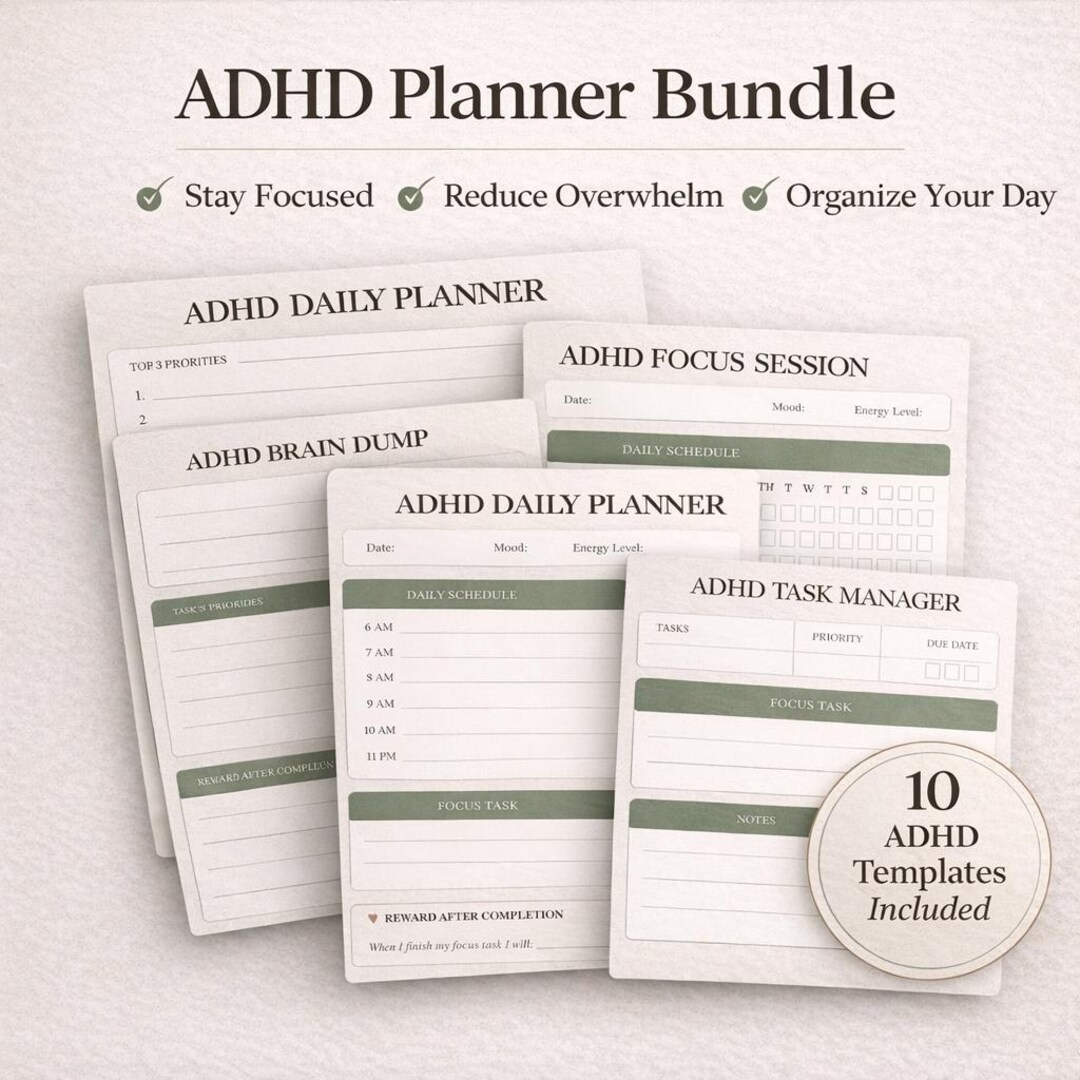 ADHD Planner Bundle Printable Productivity Planner Templates Focus ...