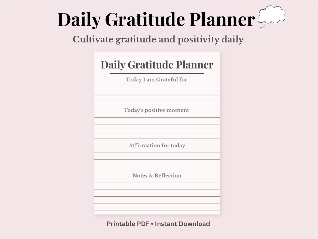 Daily Gratitude Planner Printable, Gratitude Journal Page, Self Care ...