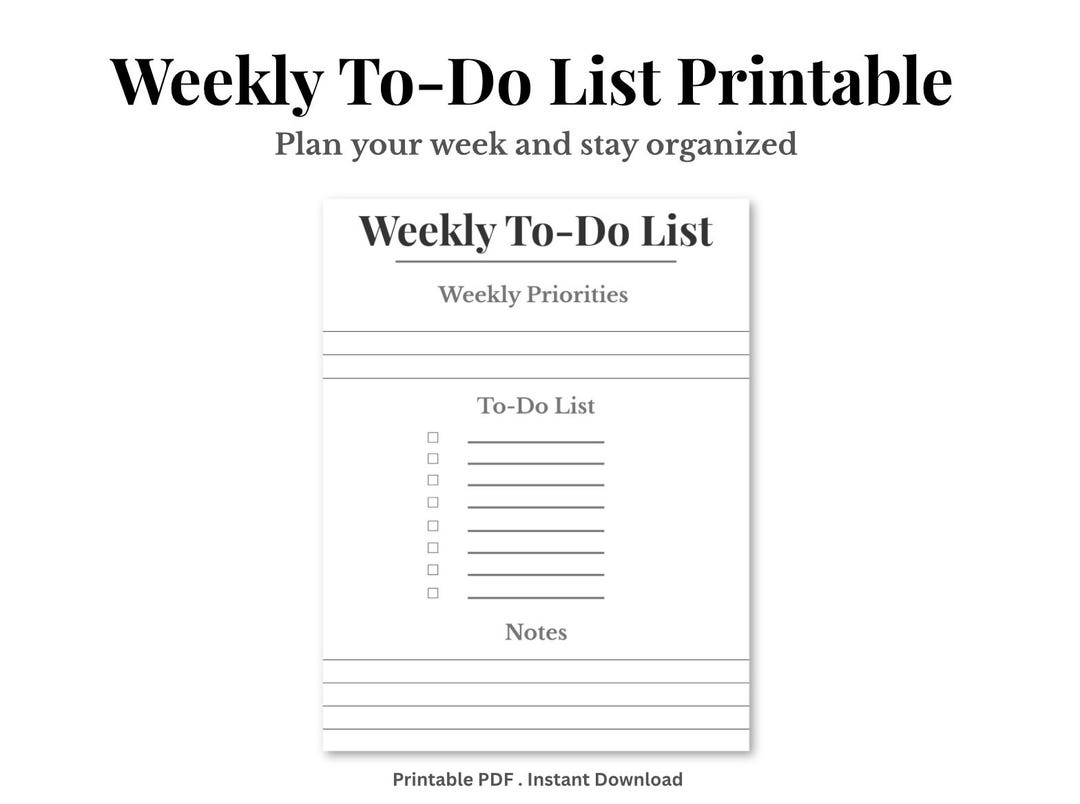 Weekly To-do List Printable, Weekly Planner Page, Minimal Weekly ...