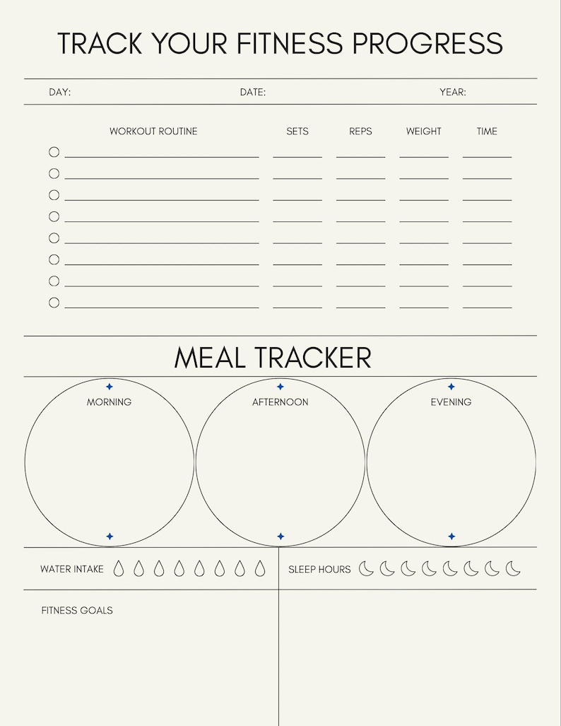 Daily Fitness Tracker Printable PDF | Workout & Meal Planner | Weight ...