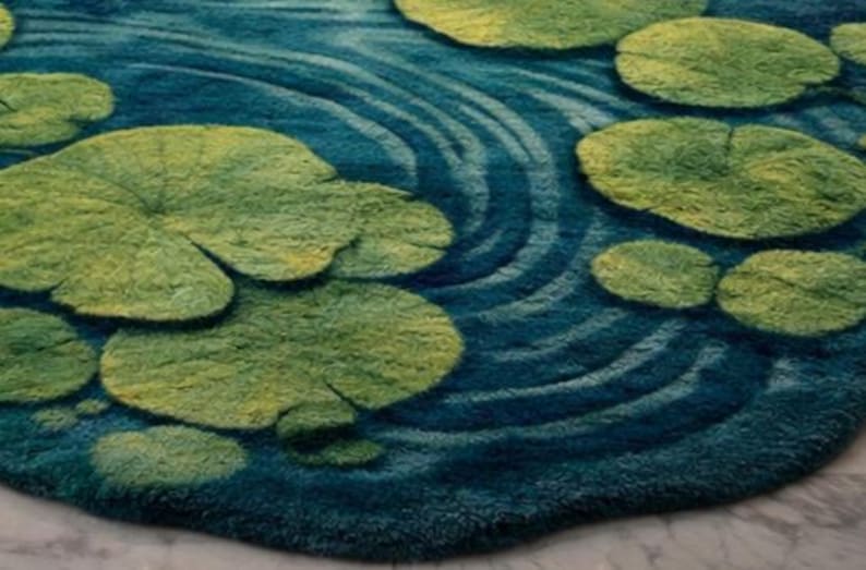 Hand Tufted Lily Pad Pond Carpet, Green Abstract Moss Plush Rug Living ...