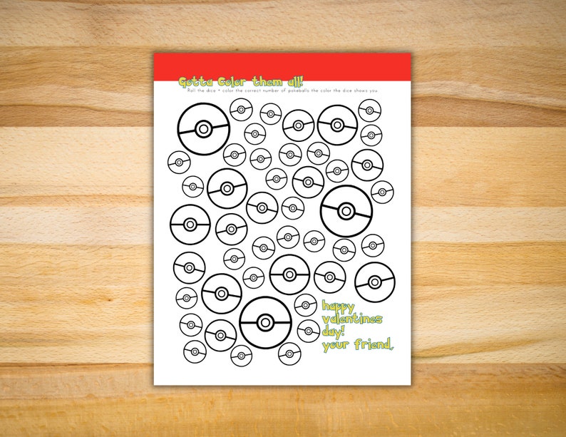 Pokemon Roll and Color. Classroom Valentines. DIY Valentines. - Etsy