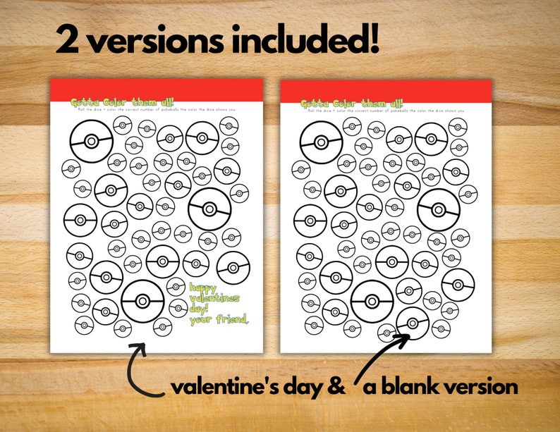 Pokemon Roll and Color. Classroom Valentines. DIY Valentines. - Etsy