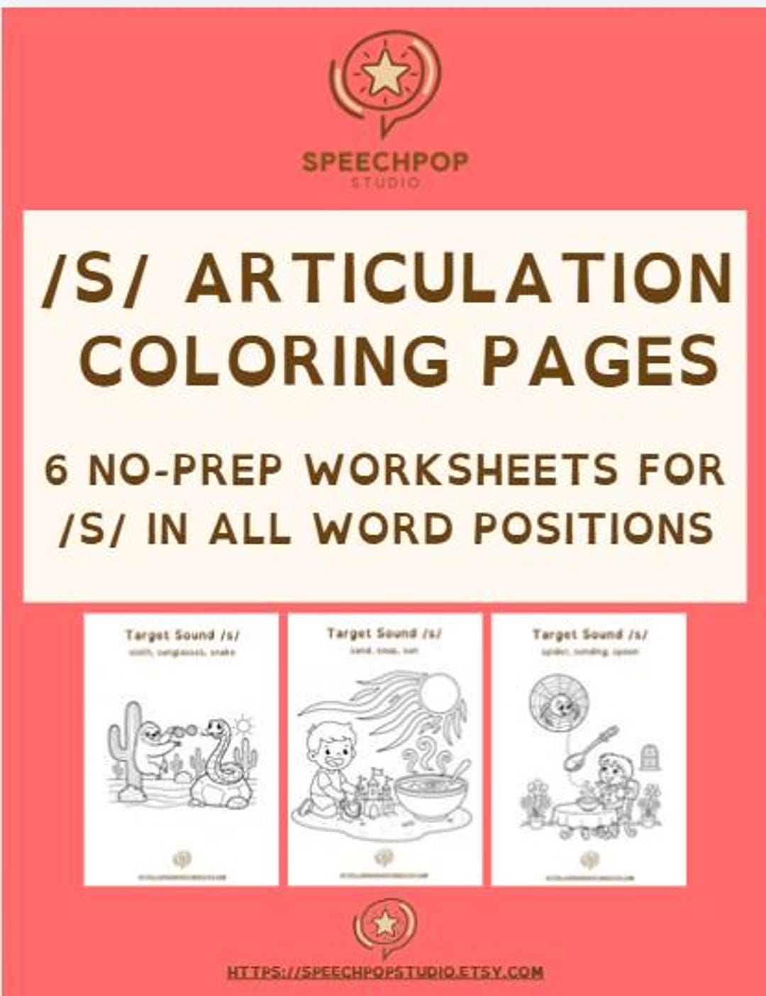 S Articulation Coloring Pages: 6 NO-PREP Worksheets for /S/ in All Word ...