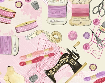 Sewing theme fabric | Etsy