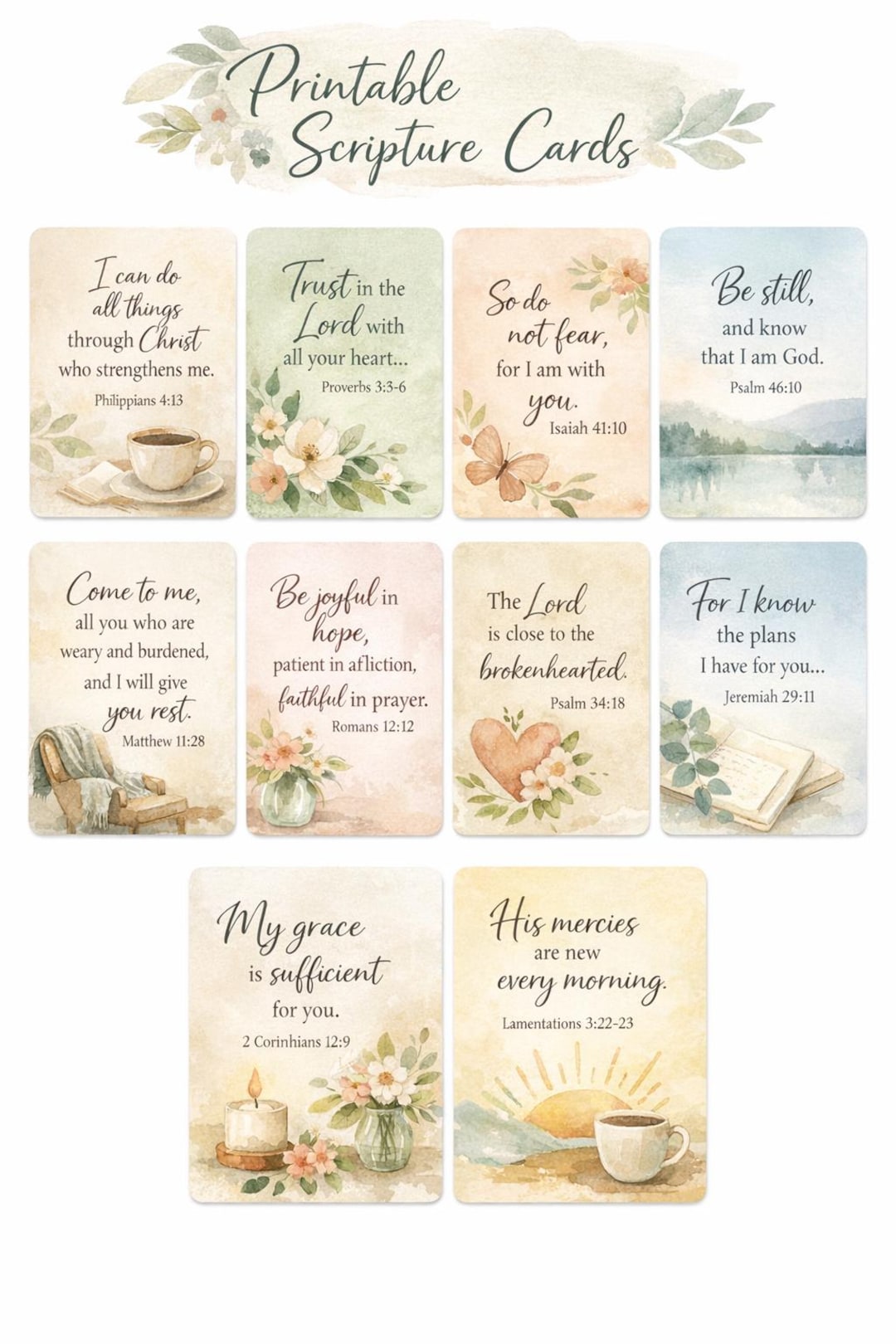 Printable Scripture Cards | Watercolor Bible Verse Encouragement ...