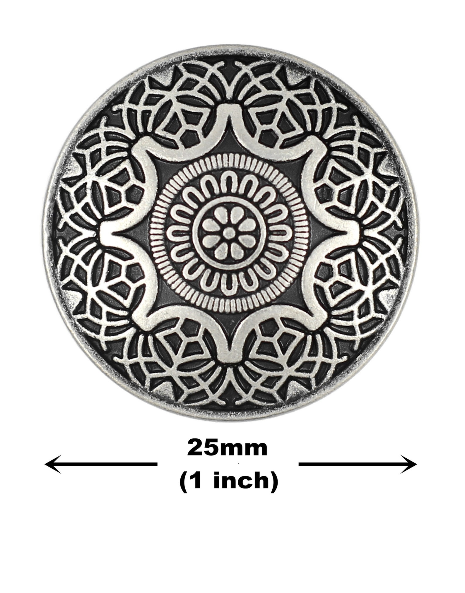 10 Pieces Antique Silver Arabesque Flower Metal Shank Buttons. 25mm (1 ...