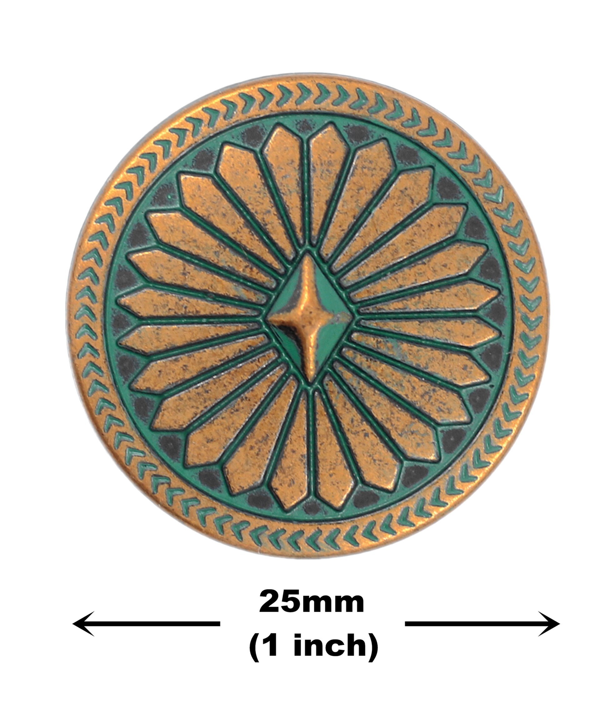 10 Pieces Copper Green Diamond Flower Metal Shank Buttons. 25mm (1 Inch ...