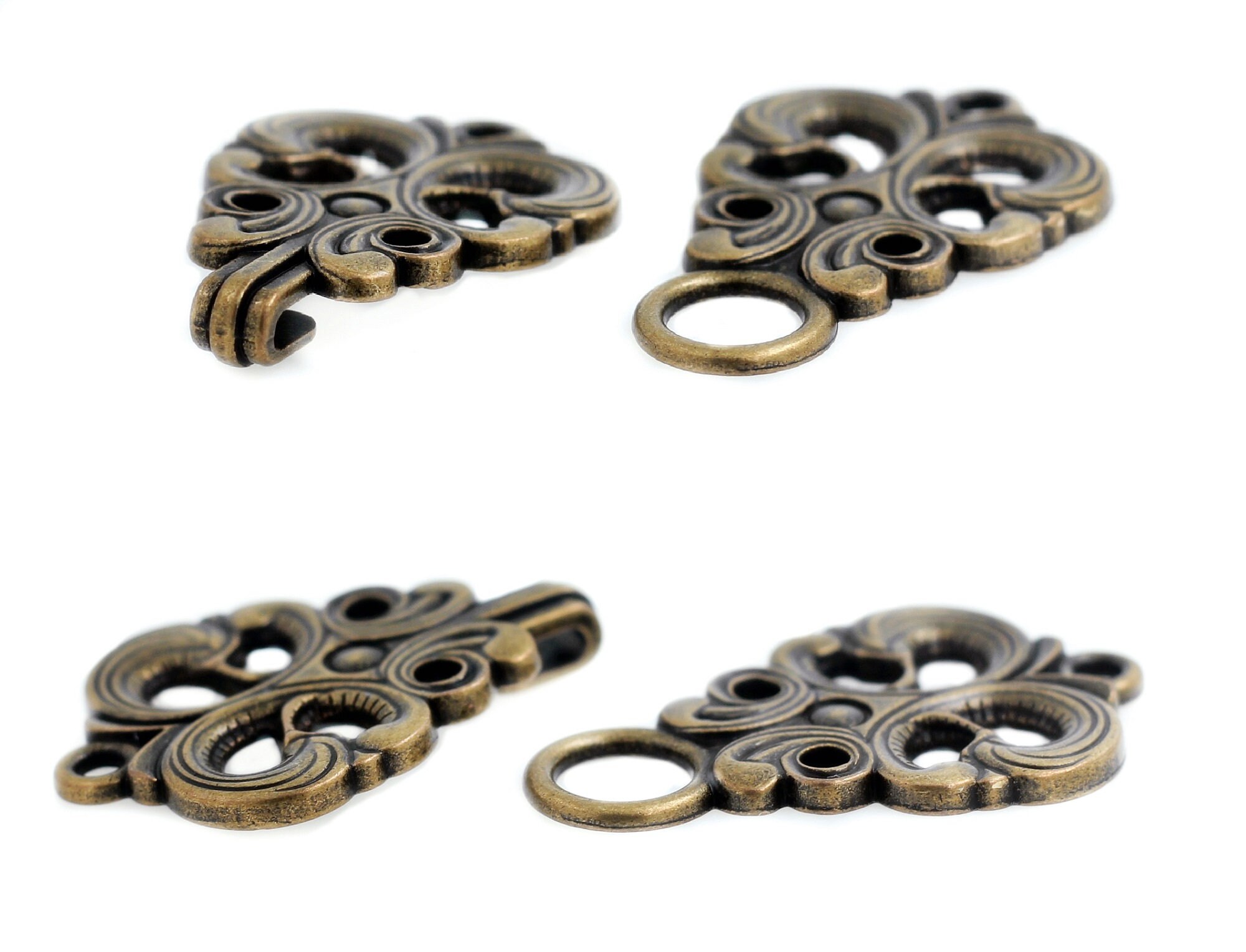 4 Pairs Antique Brass Baroque Swirl Sew on Hook and Eye Cloak Clasp ...