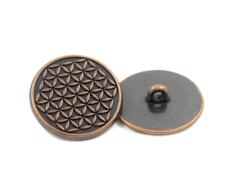 10 Pieces Antique Copper Flower of Life Carving Metal Shank Buttons ...