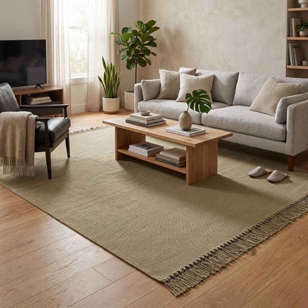Modern Minimalist Green Durrie Rug | Solid Color Handwoven Kilim | Boho ...