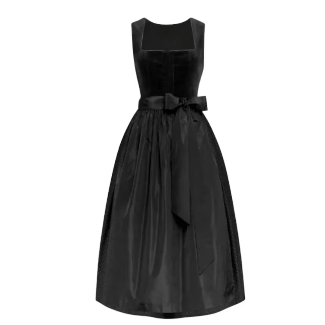 All Black Dirndl | Velvet Bodice Satin Bow | Bavarian Midi Dress - Etsy