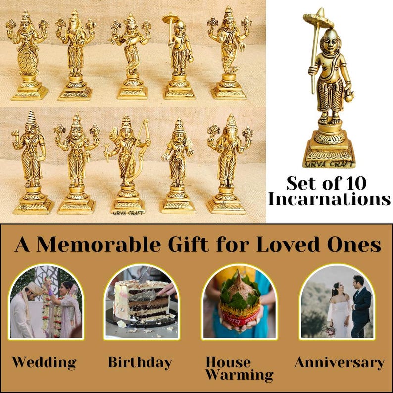 Buy Dashavatara Brass Statue of Lord Vishnu | Ten Avatars Idol Murti ...