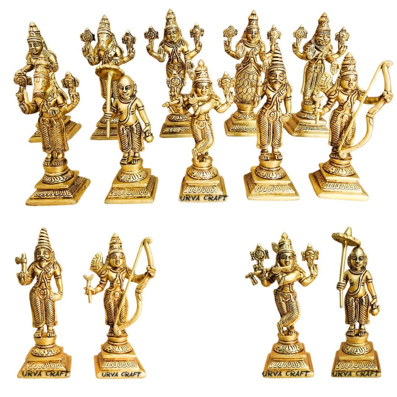 Buy Dashavatara Brass Statue of Lord Vishnu | Ten Avatars Idol Murti ...