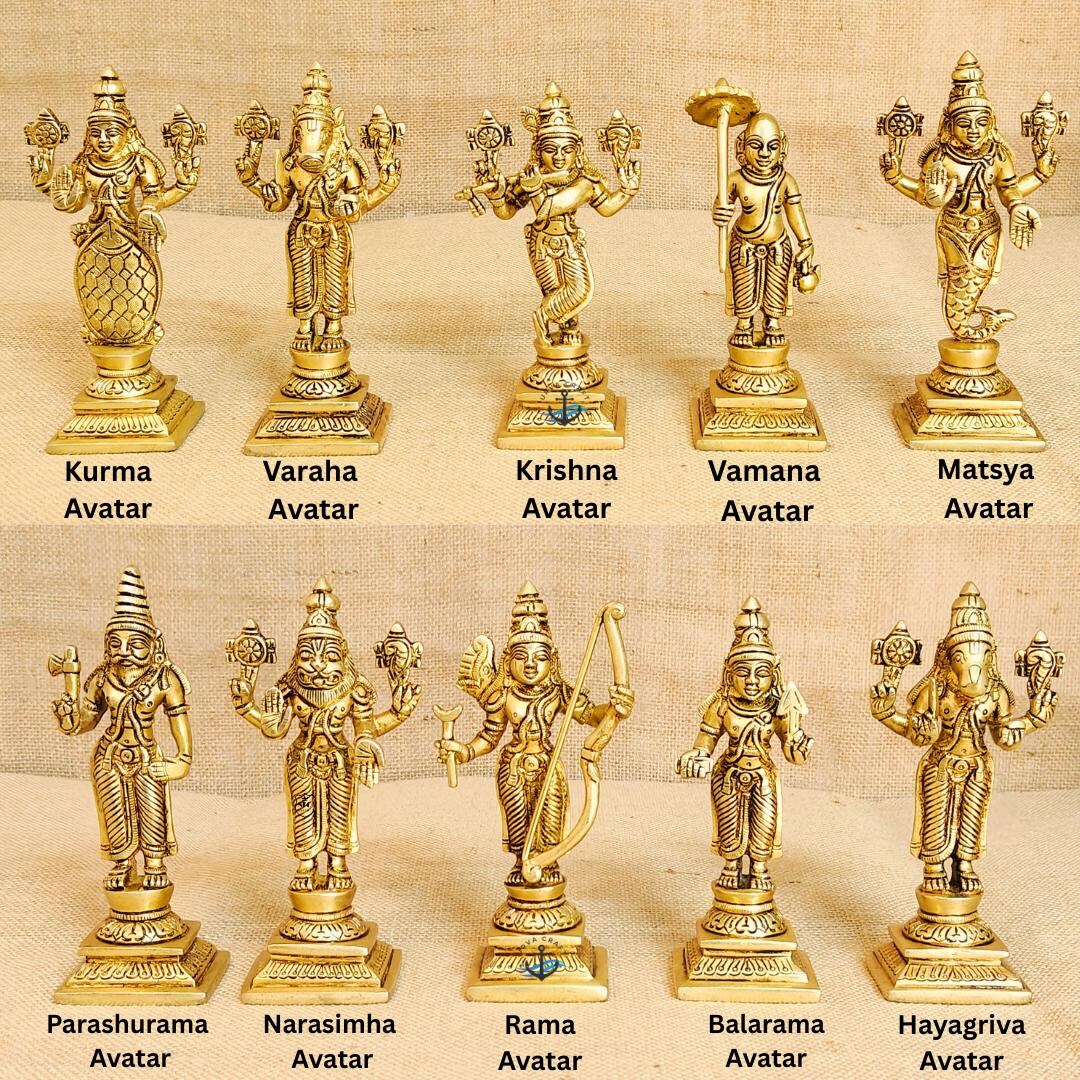 Buy Dashavatara Brass Statue of Lord Vishnu | Ten Avatars Idol Murti ...
