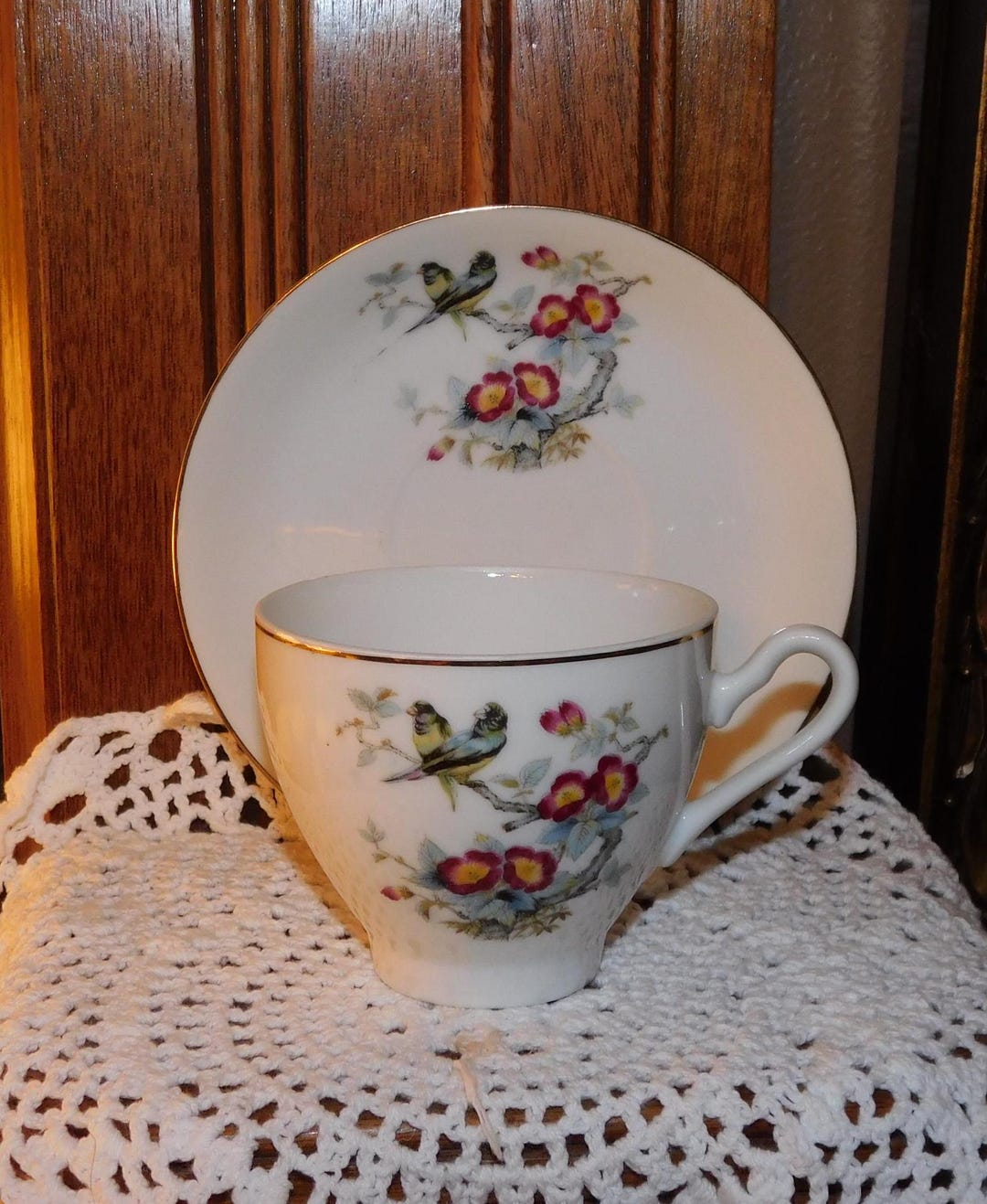 Vintage INARCO Porcelain Cup and Saucer Set: Bird Lovers, 1960s - Etsy