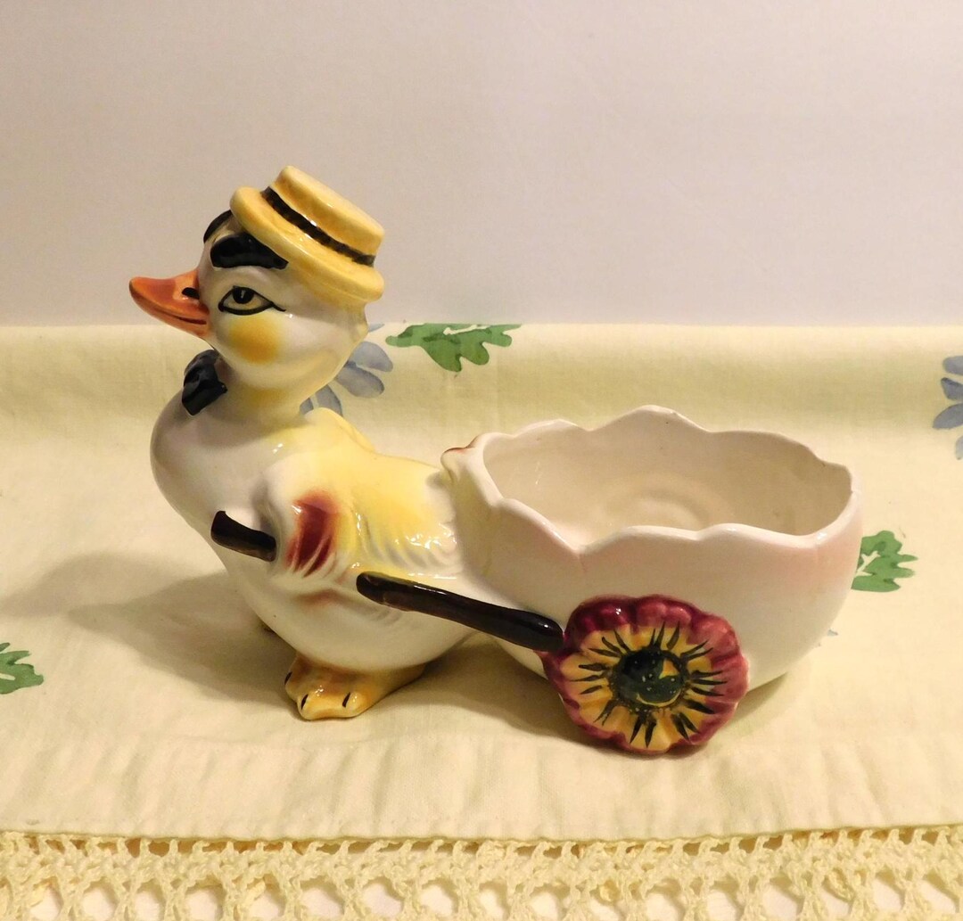 Grant Crest, Japan, MCM Hand-painted Duck & Egg Cart Glossy Ceramic ...