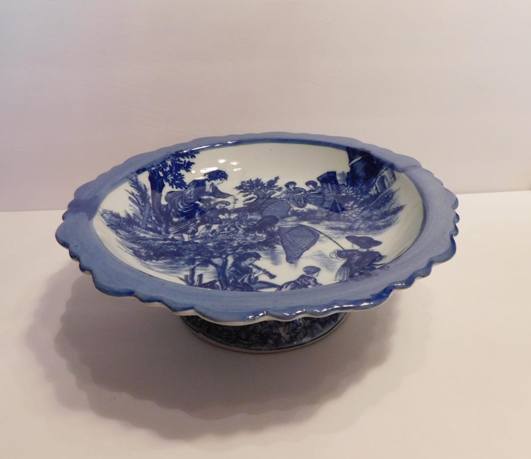 20th Century Flow Blue Victoria Ware Ironstone Reproduction Pedestal ...