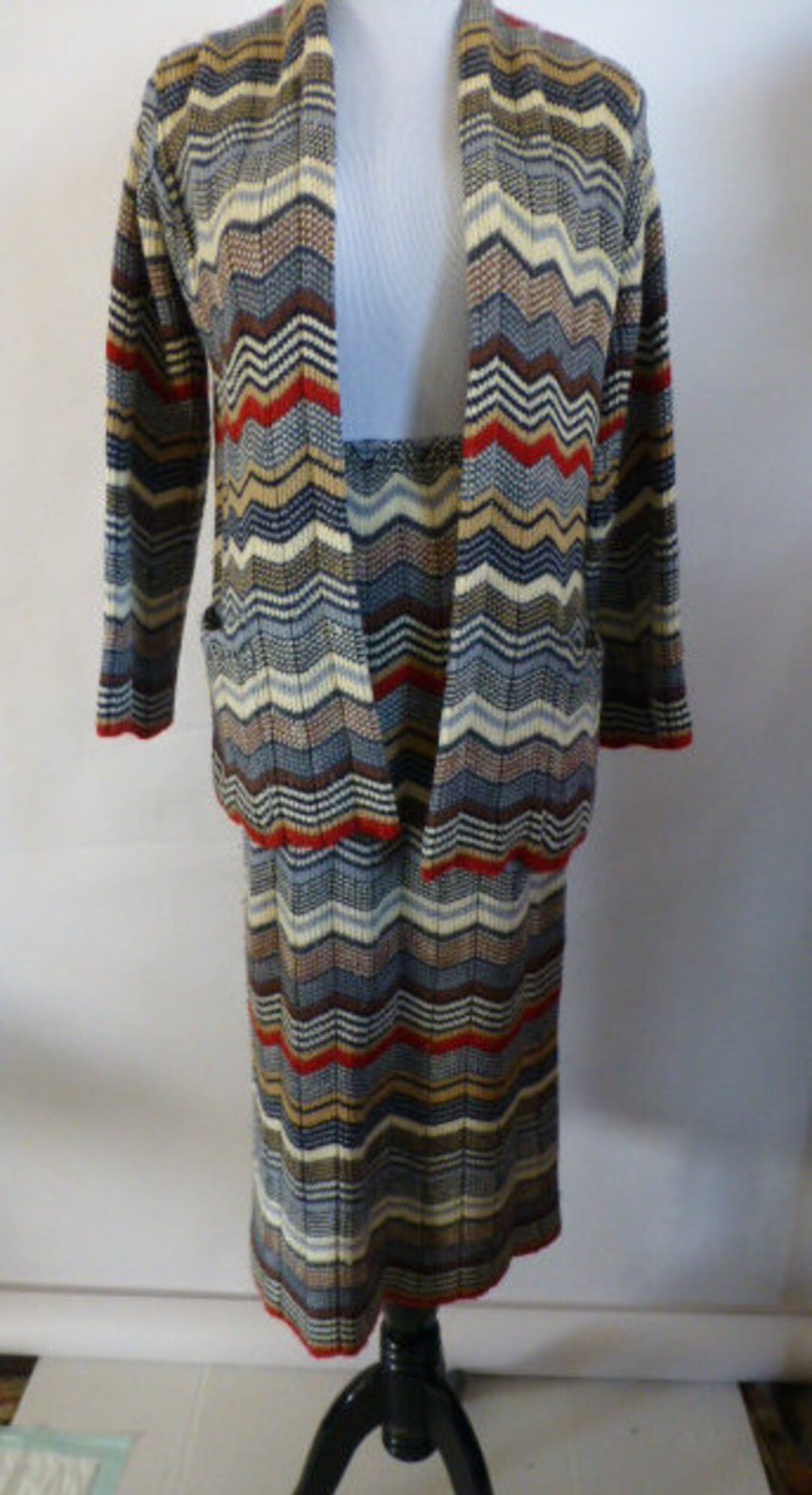Vintage Missoni Orange Label 2 Piece Iconic Flame Stitch Knit Suit ...