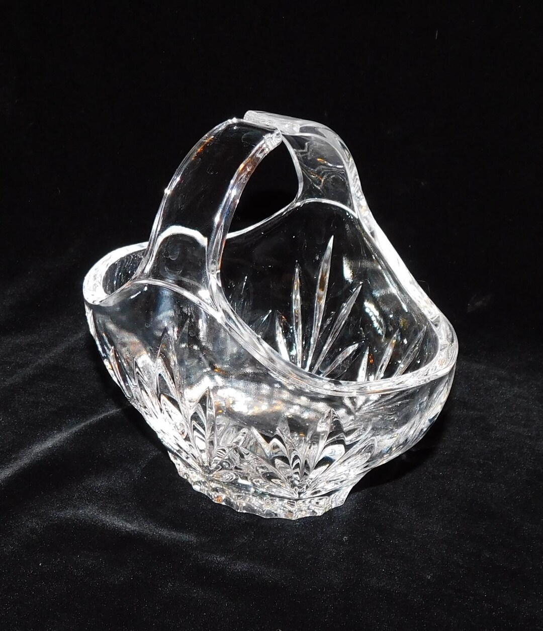 Vintage Heavy Lead Crystal Fancy Cut "split" Handle Basket, Bohemia ...