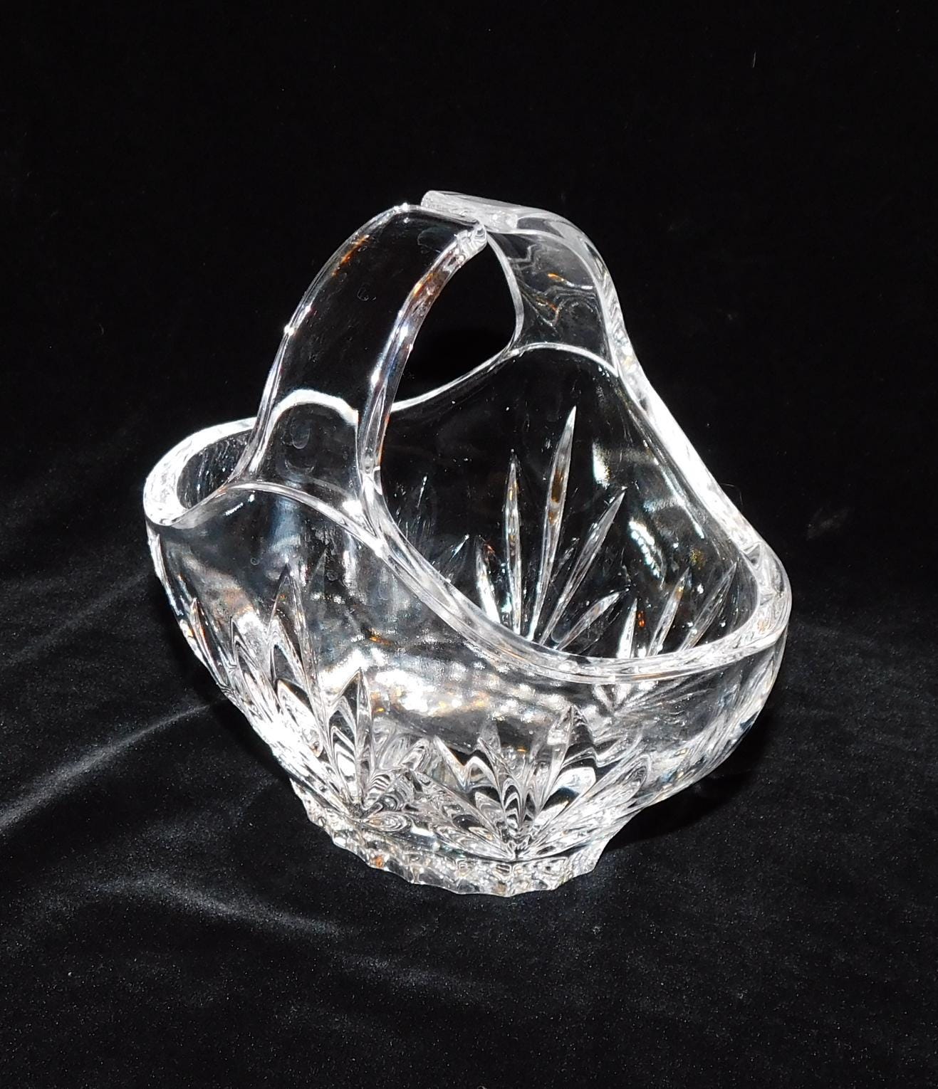 Vintage Heavy Lead Crystal Fancy Cut "split" Handle Basket, Bohemia ...