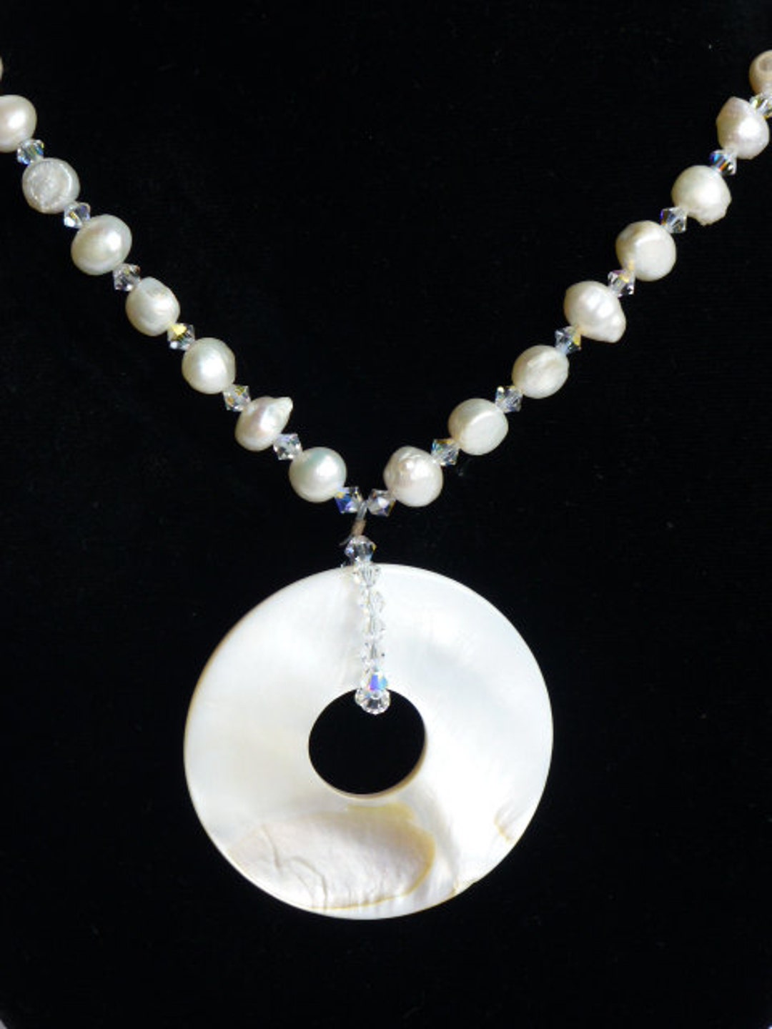 Freshwater Pearls, Crystals & Shell Handstrung Pendant, Beautifully ...