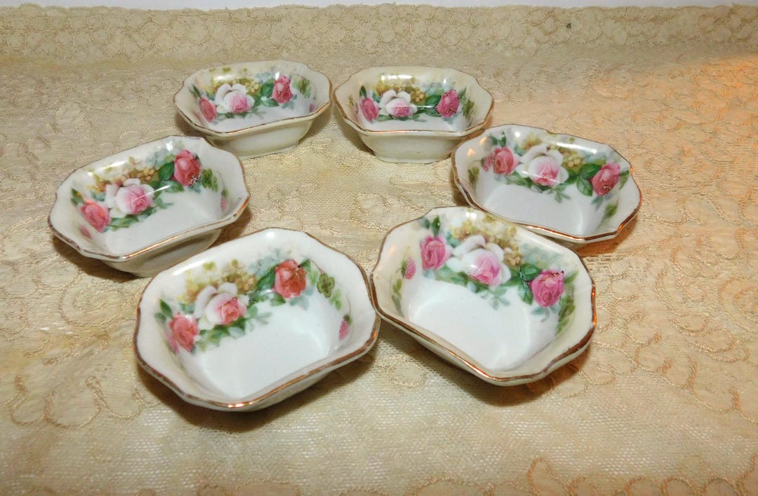 Antique Salt Dips Germany, Red Stamp, Set of 6 Roses Design, Beautiful ...