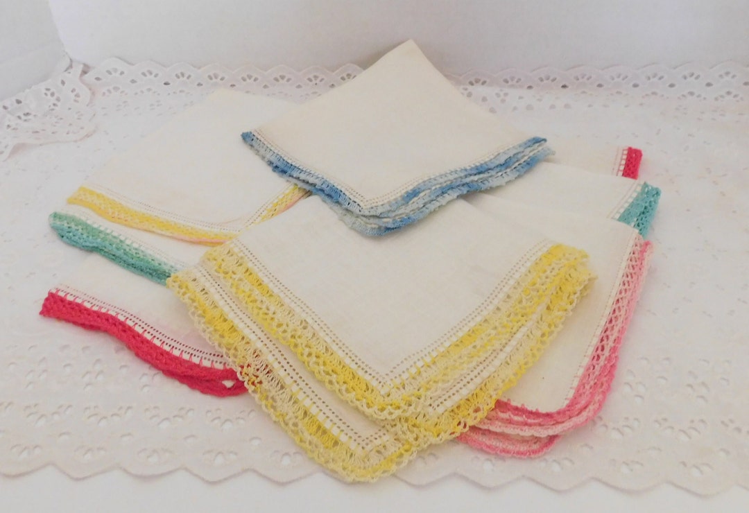 Vintage Linen Napkins: Set of 8 Hand Crochet Pastel Borders - Etsy