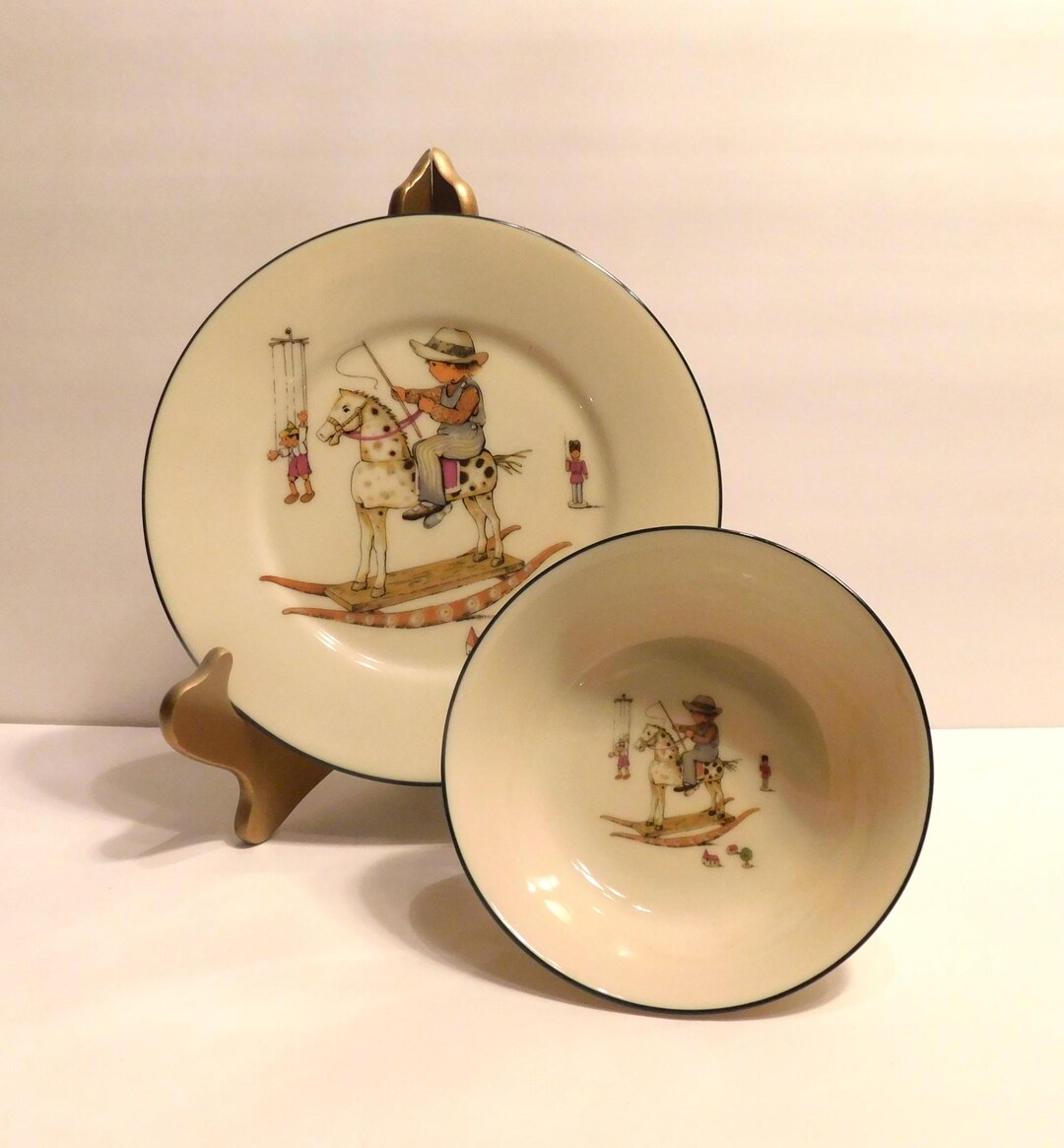 Lenox Rocking Horse Bowl and Plate Set: Vintage Porcelain Child's Gift ...