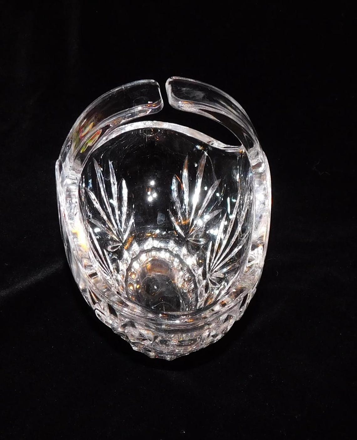 Vintage Heavy Lead Crystal Fancy Cut "split" Handle Basket, Bohemia ...