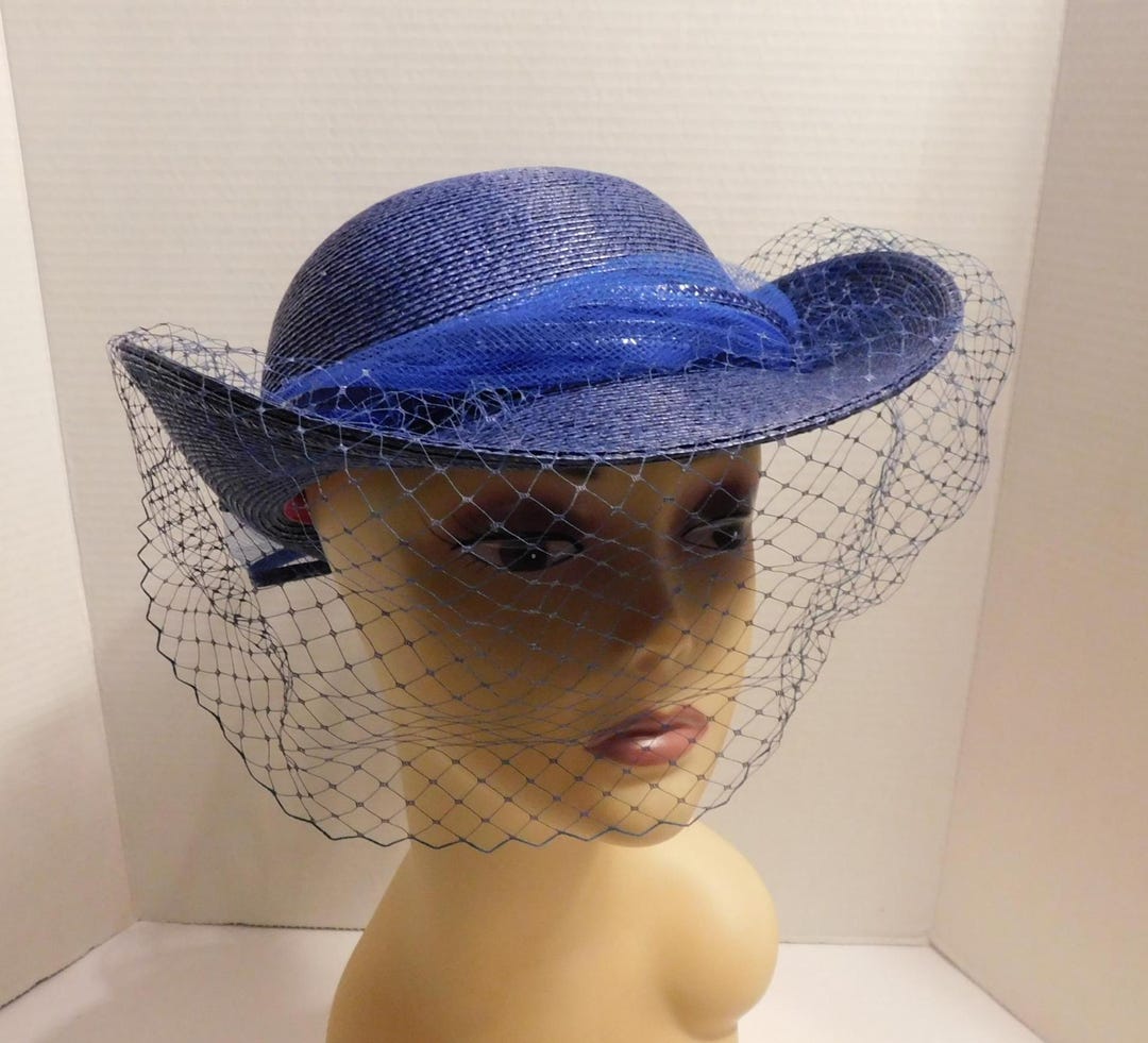 Bellini New York Royal Blue Glazed Straw Hat, Super Chic Bow, Netting ...