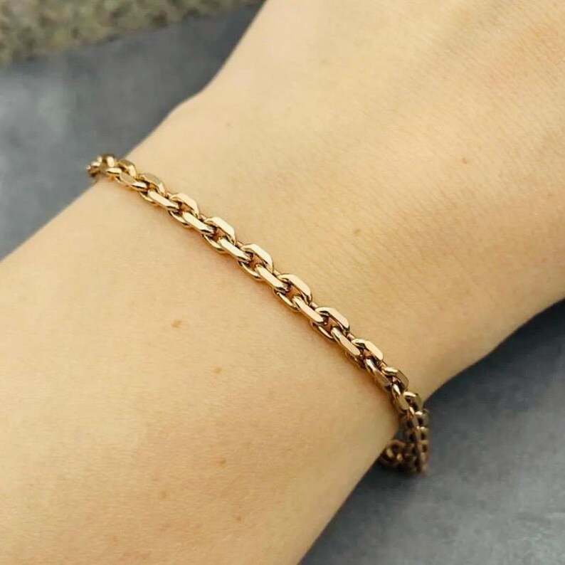 Solid 14K Gold Anchor Chain Bracelet, 585 Gold, Elegant Classic Jewelry ...
