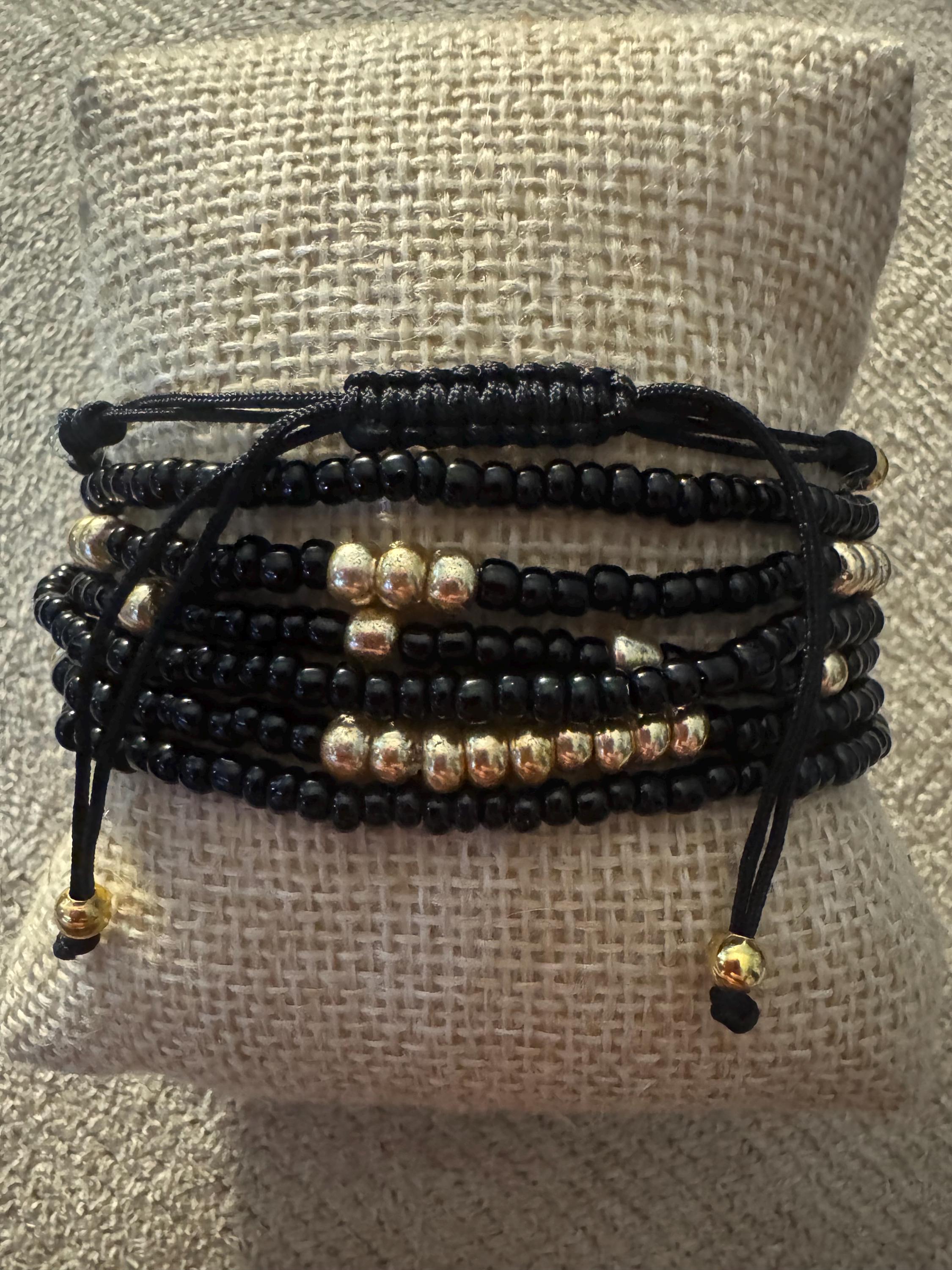 Black and Gold Bracelet Set Handmade Thread Cross Freshwater Pearl - Etsy
