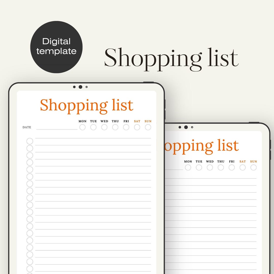 Minimalist Shopping List Template, Daily Planner, Checklist (digital ...