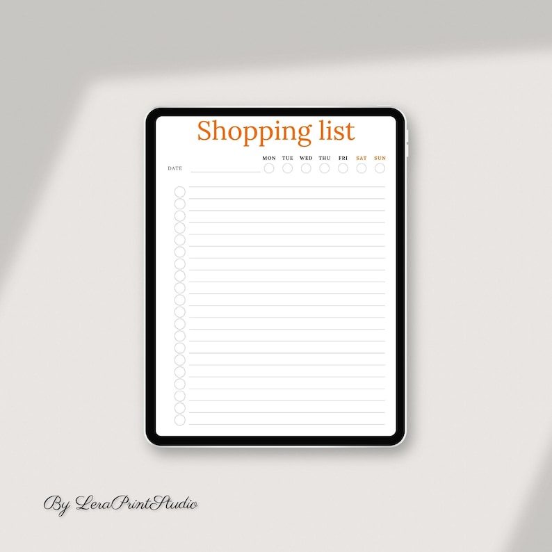 Minimalist Shopping List Template, Daily Planner, Checklist (digital ...