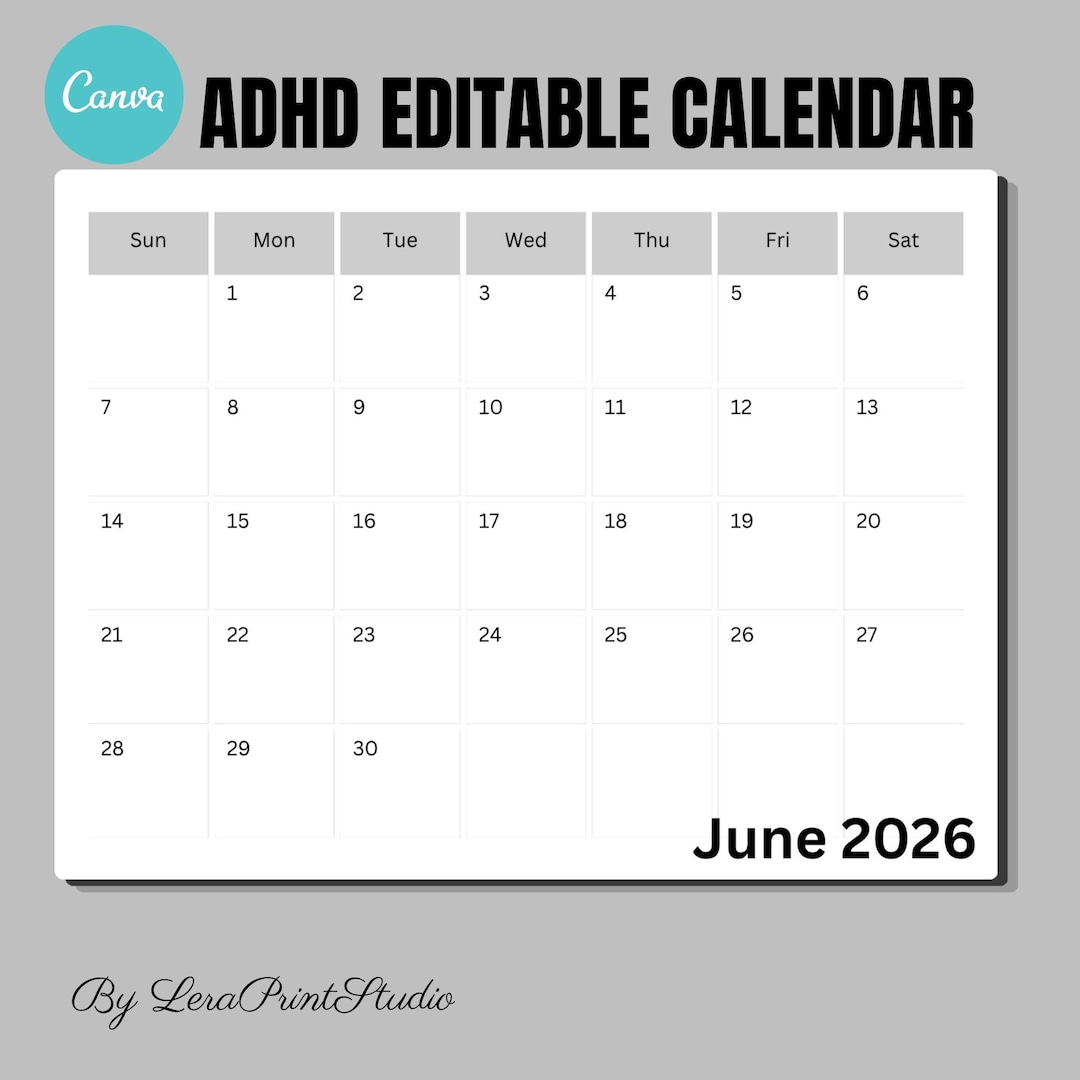ADHD Calendar Template – Minimalist 2026 Monthly Planner, Editable ...