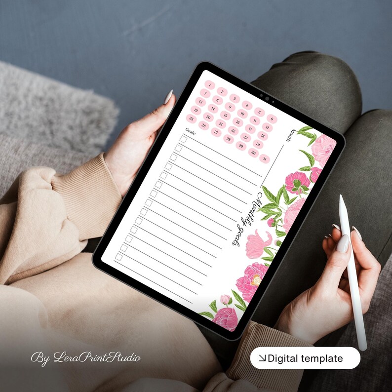 Floral Monthly Goals Planner – Printable Template With Productivity ...