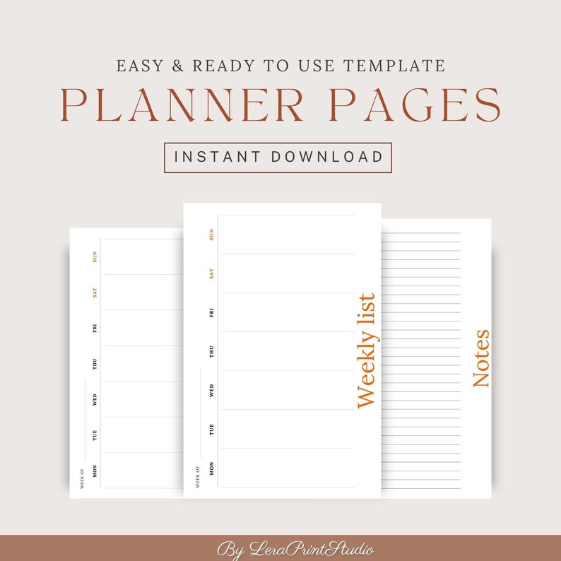 Minimalist Weekly List Printable Planner Template, Notes Page (digital ...