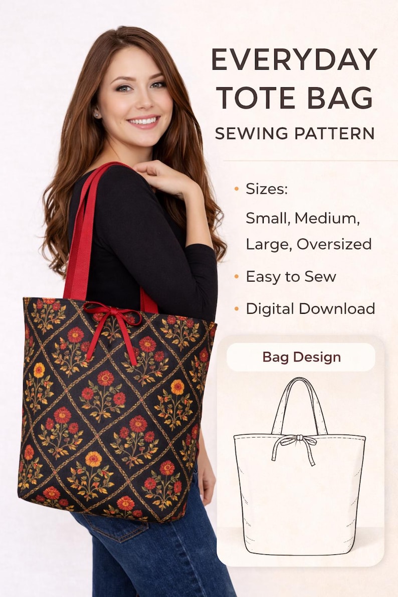 Everyday Tote Bag Sewing Pattern PDF – Easy DIY Tote for Beginners ...