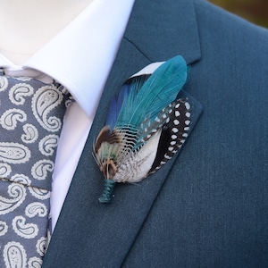 Blue and Teal Duck Feather Lapel Pin | Duck Feather Boutonniere ...