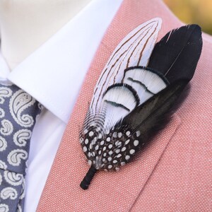 Monochrome Feather Lapel Pin Large No.1 | Feather Boutonniere ...