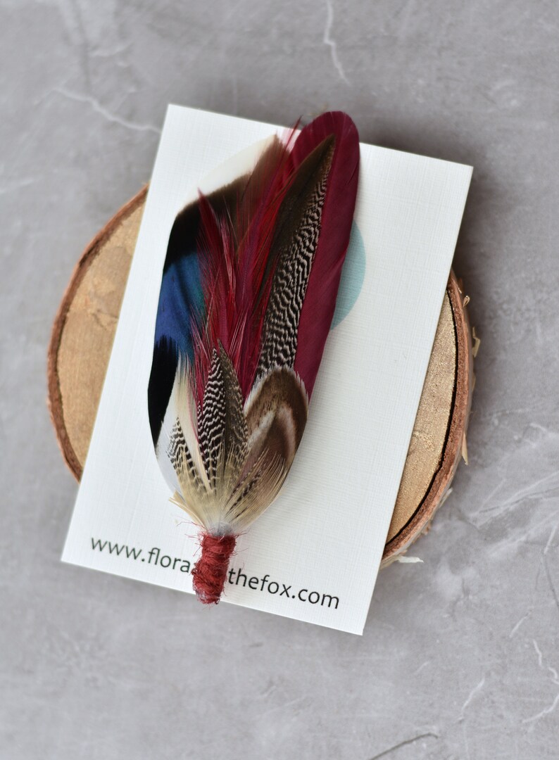 Burgundy and Navy Blue Duck Feather Lapel Pin Duck Feather | Etsy
