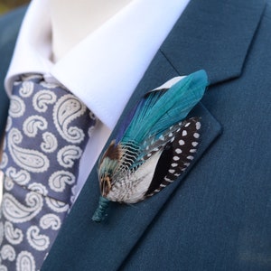 Blue and Teal Duck Feather Lapel Pin | Duck Feather Boutonniere ...